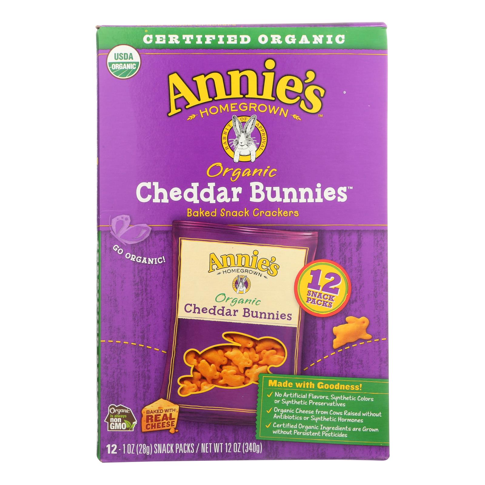 Annie's Homegrown Organic Bunny Cracker Snack Pack - Cheddar - Case of ...
