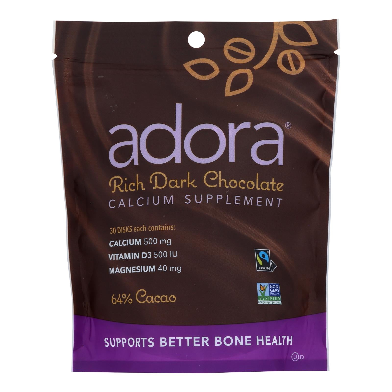 Adora - Chocolate Disk Dark Chocolate Calcium - 1 Each - 30 Count ...