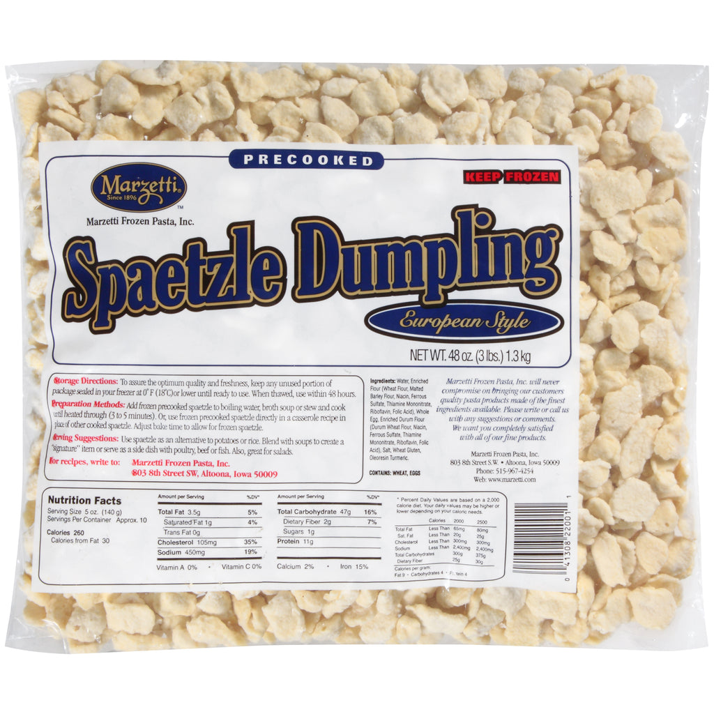Marzetti Frozen Pasta IQF Precooked Spaetzle Dumplings 3 Pound Each