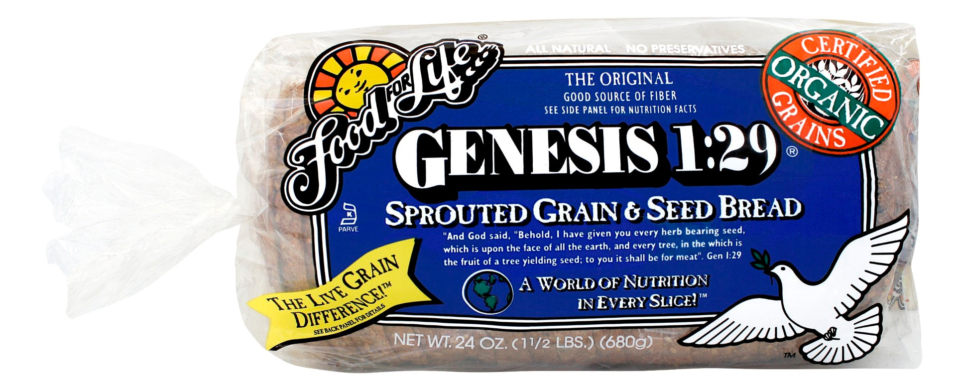 Food For Life Organic Genesis Sproutedgrain & Seed Bread 24 Ounce Size
