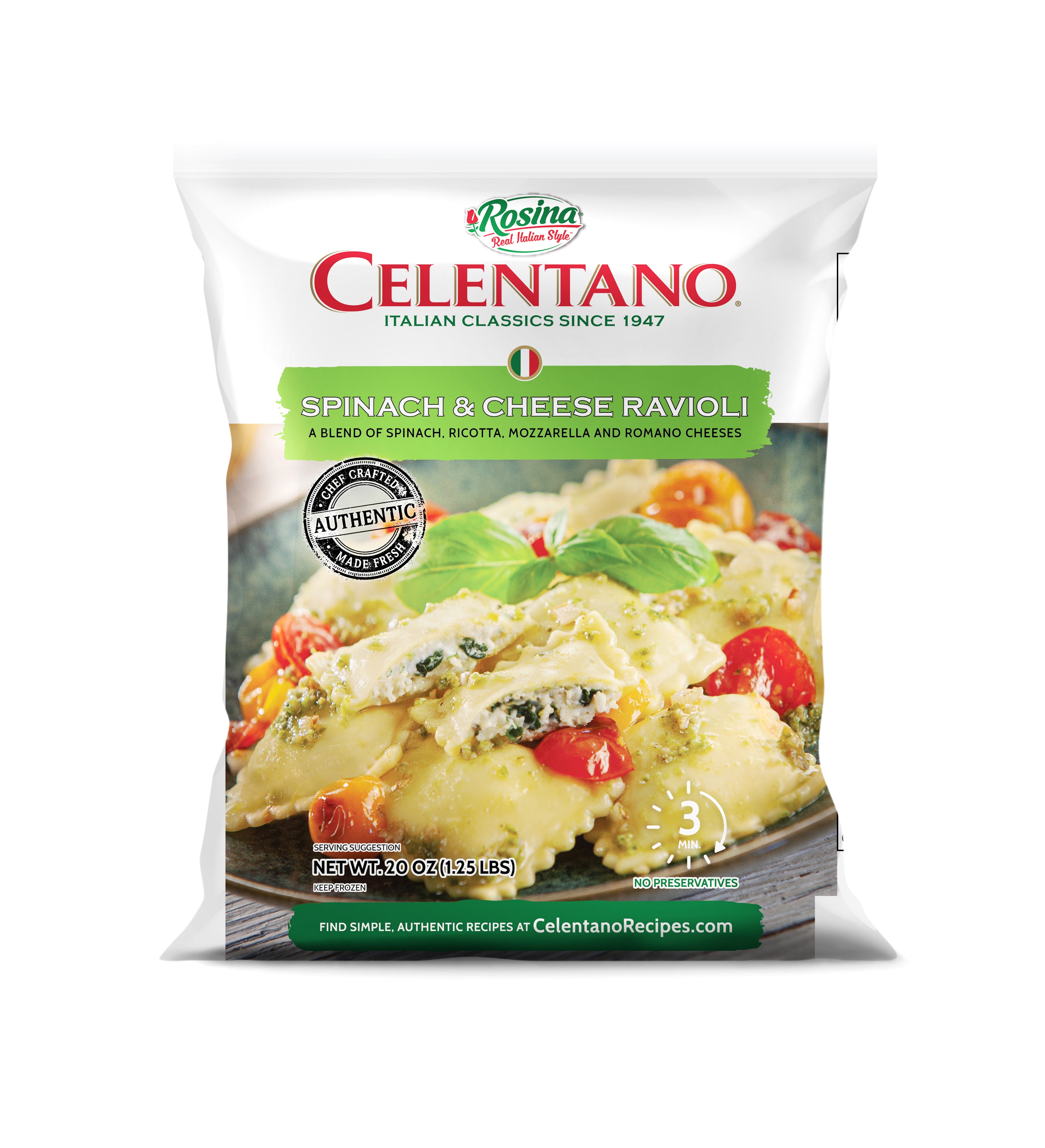 Celentano Spinach And Cheese Ravioli, 20 Ounces, 12 Per Case