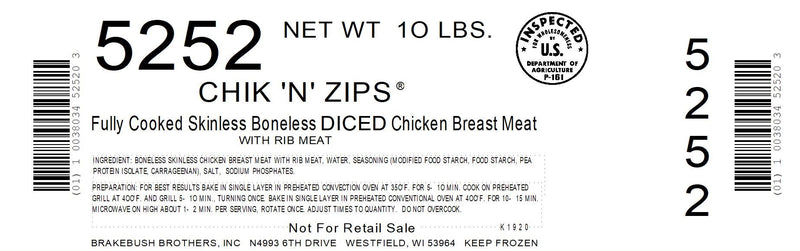 Chicken Fully Cooked Chik'n'zips® Diced Breast 5 Pound Each - 4 Per Ca