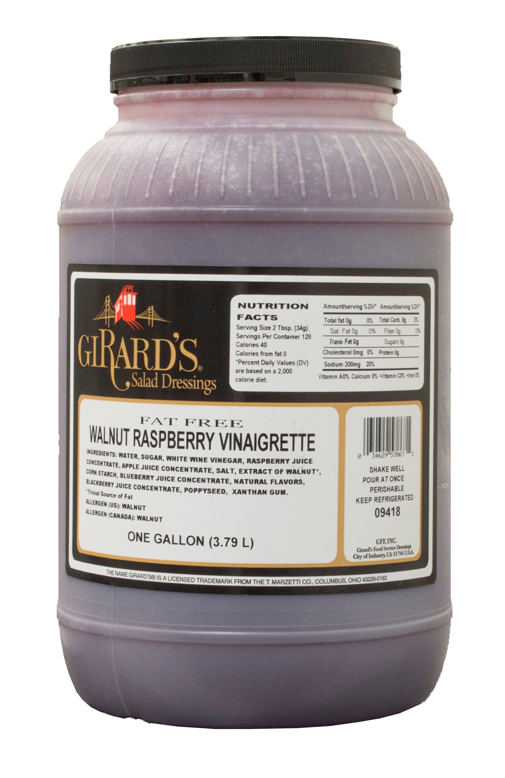 Girard's Fat Free Raspberry With Walnut Vinaigrette Dressing, 1 Gallon