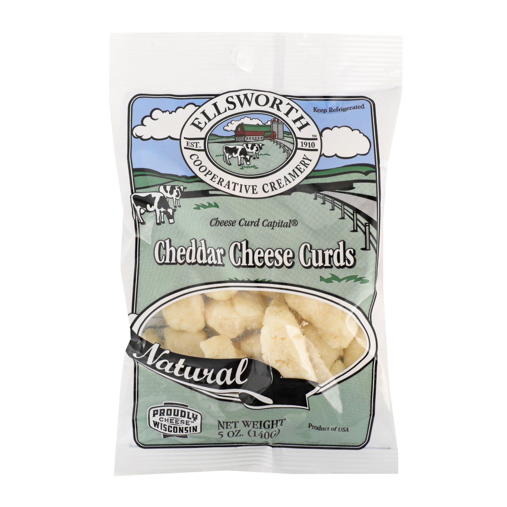 Ellsworth Natural White Cheddar Cheese Curds 5 Ounce Size - 12 Per Cas