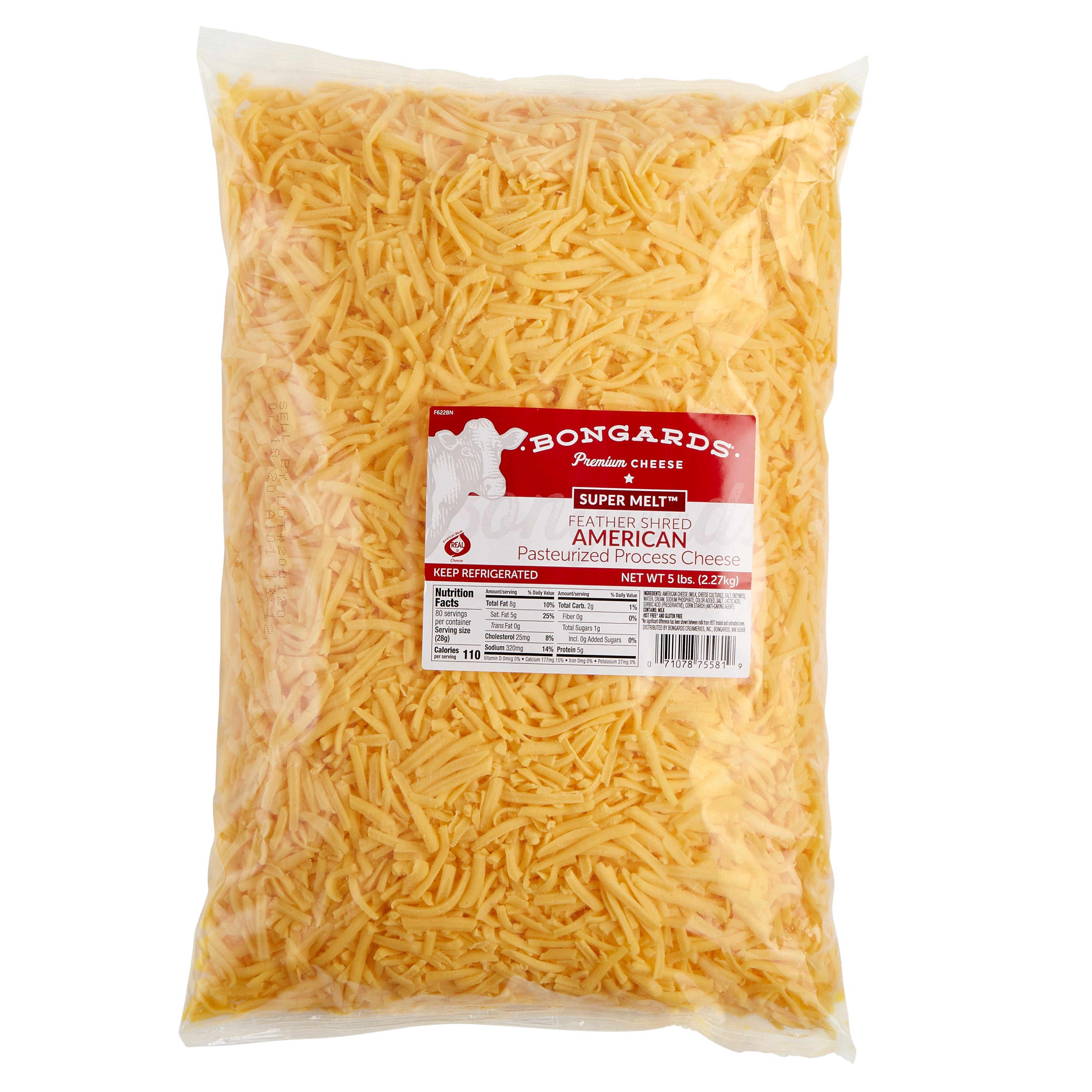 Bongards Cheese Super Melt Processed Yellowshredded 5 Pound Each - 4 P