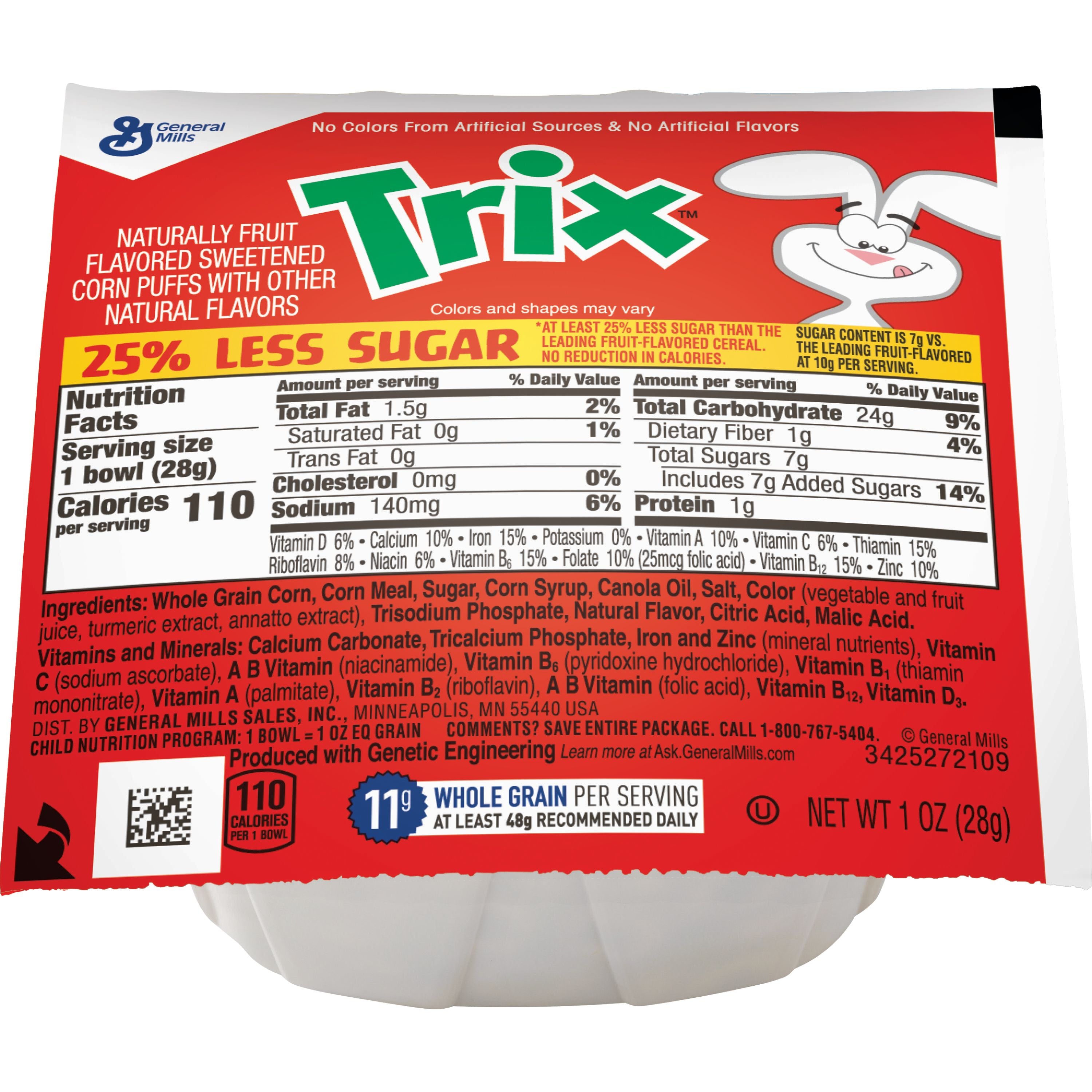 Trix Cereal Less Sugar Single Serve Bowlpak 1 Ounce Size - 96 Per Case